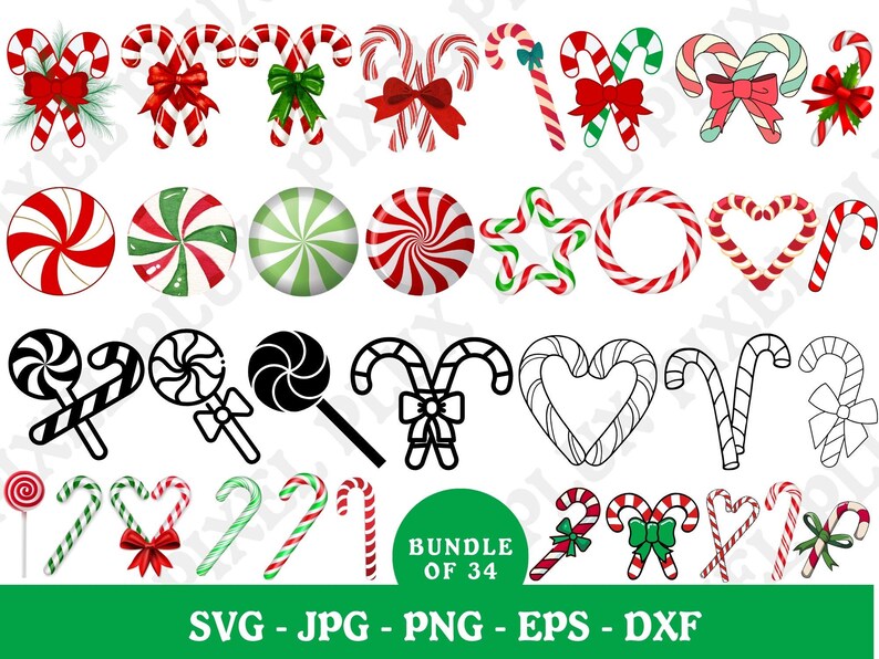 Candy Cane Clipart: Christmas Peppermint SVG, PNG, EPS (digital Files ...