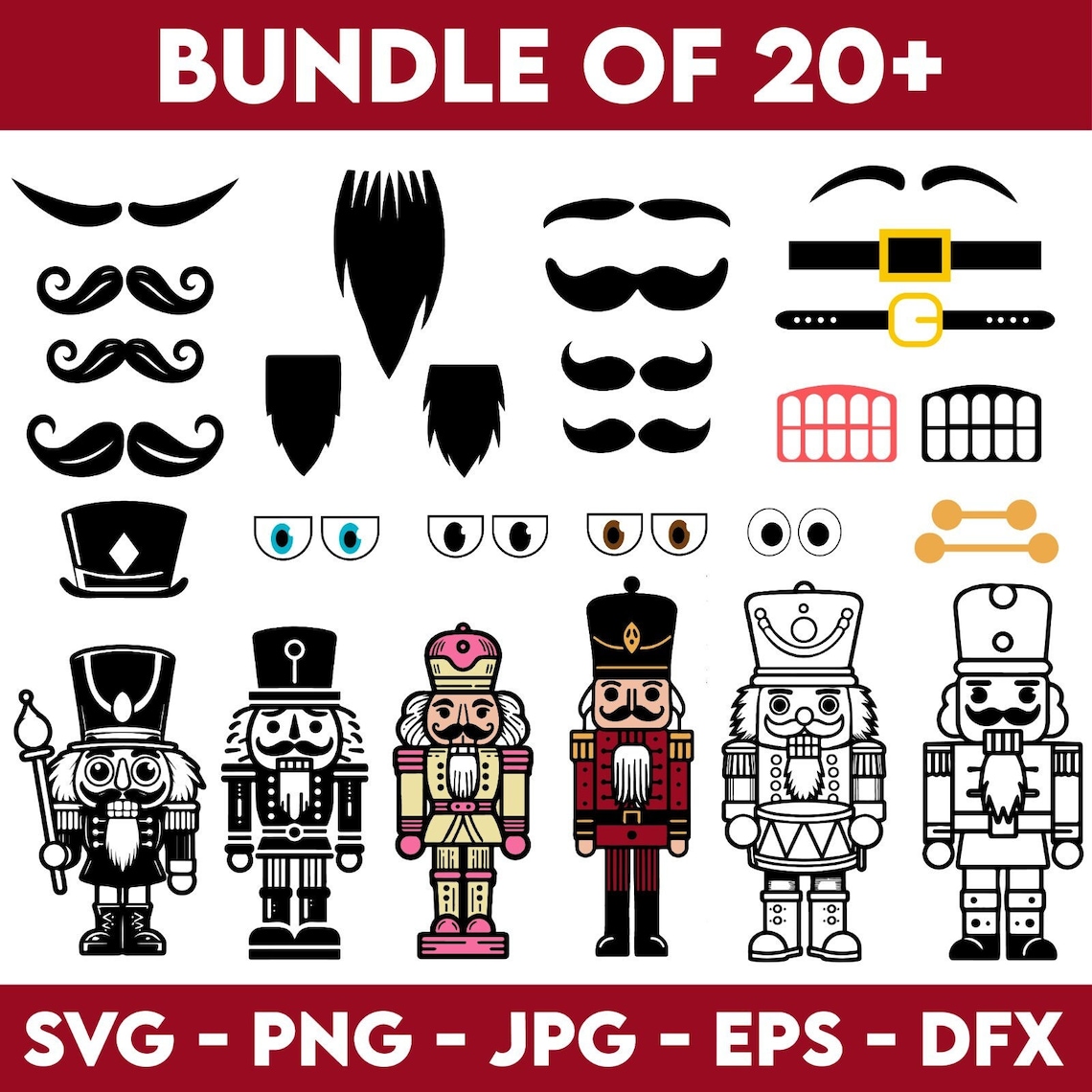Standing Nutcracker Png Bundle, Watercolor Nutcracker Faces Png ...