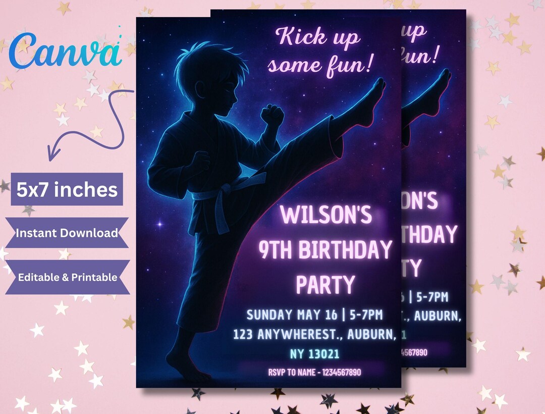 Editable Karate Birthday Invitation Template, Martial Arts Kid Party ...
