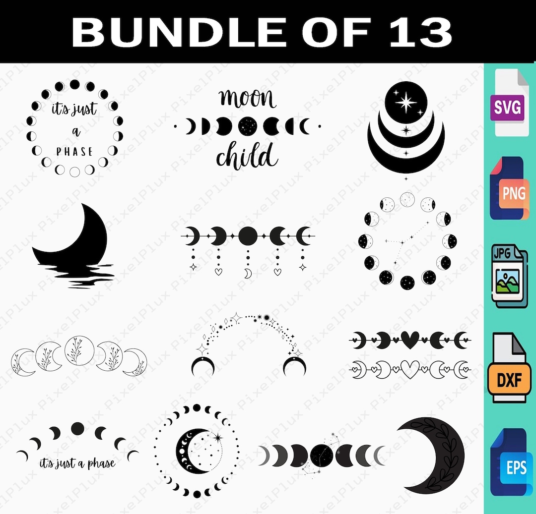 Moon Phases SVG Bundle Moon Cliparts Lunar Phases SVG - Etsy