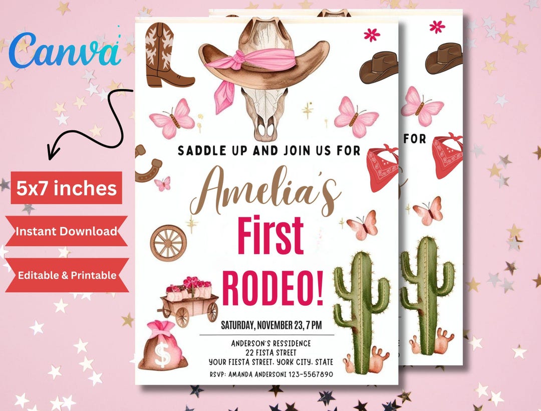 Invitación de cumpleaños para el primer rodeo: Vaquera (1,2 x 1,8 cm ...