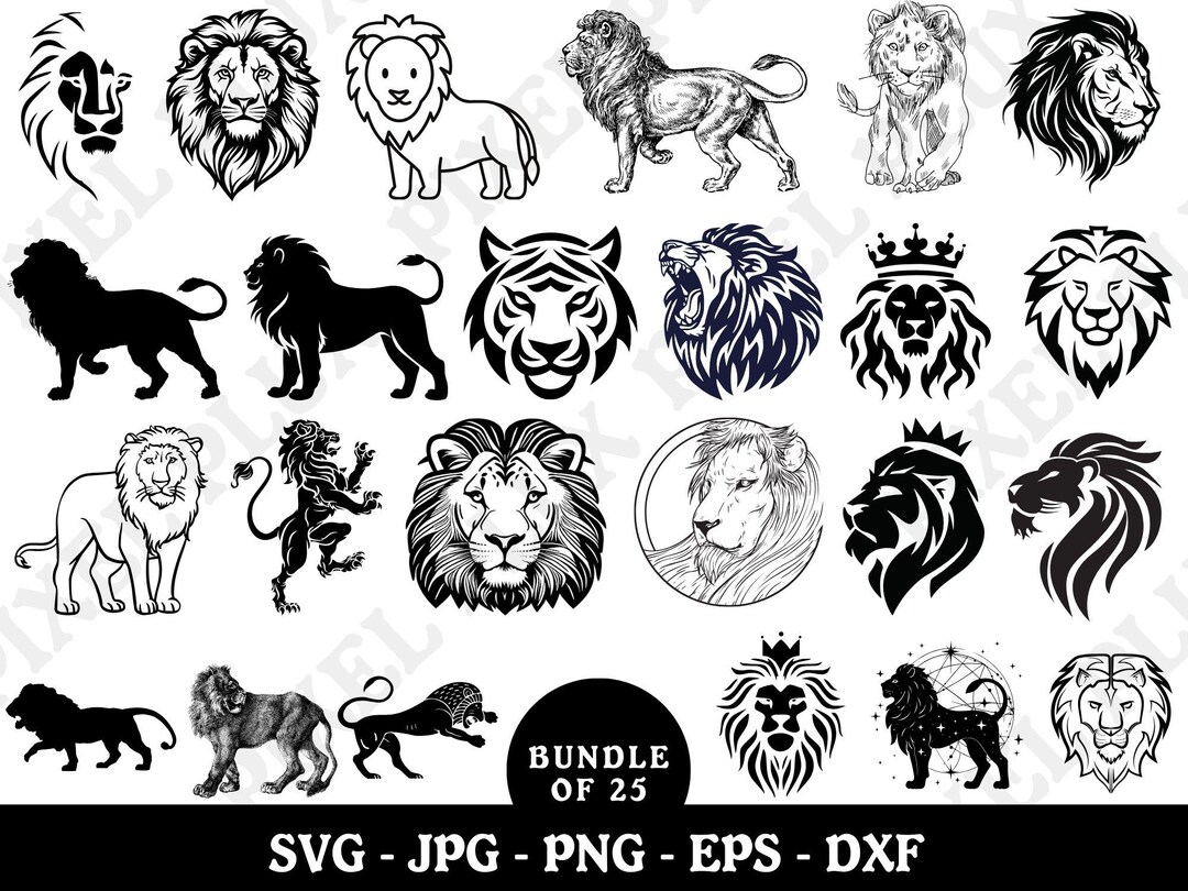 Lion Head SVG Bundle: King Lion Silhouette Clipart (digital Download ...