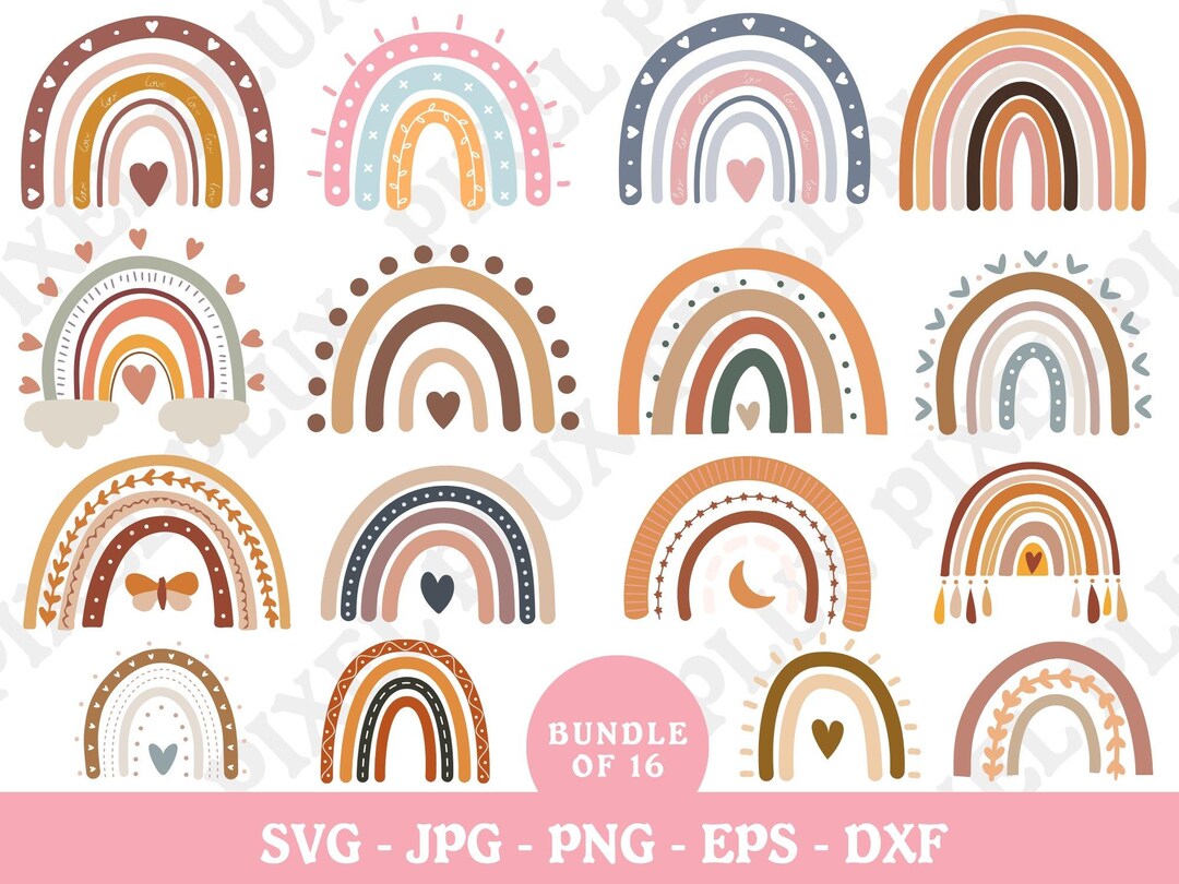 Rainbow SVG Bundle, Boho Rainbow SVG, Rainbow Clipart, Pastel Rainbow ...