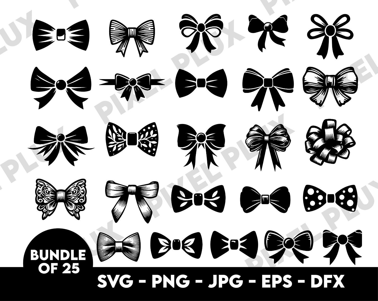 Bow SVG Bundle Bow Tie SVG Files Ribbon Bow SVG Files Classic Hair Bow ...