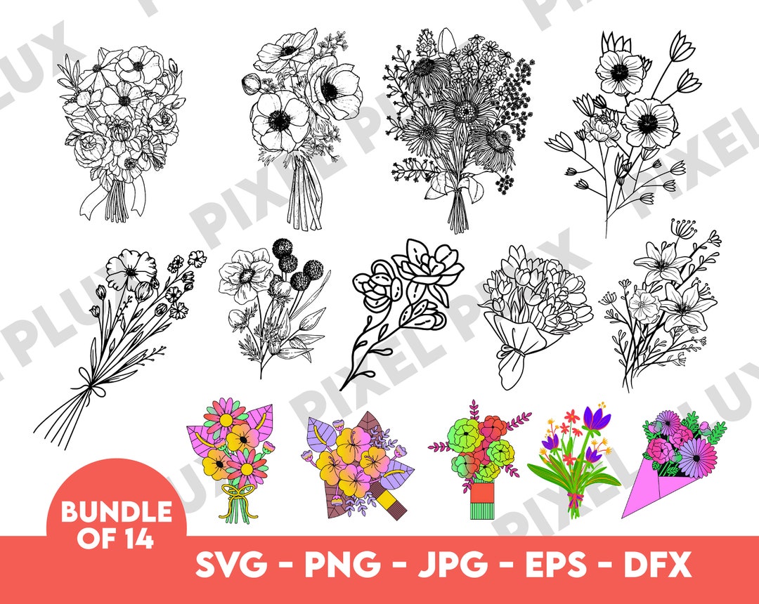 FLOWER BOUQUET SVG Bundle/botanical Wedding Bouquet Png\minimalist ...