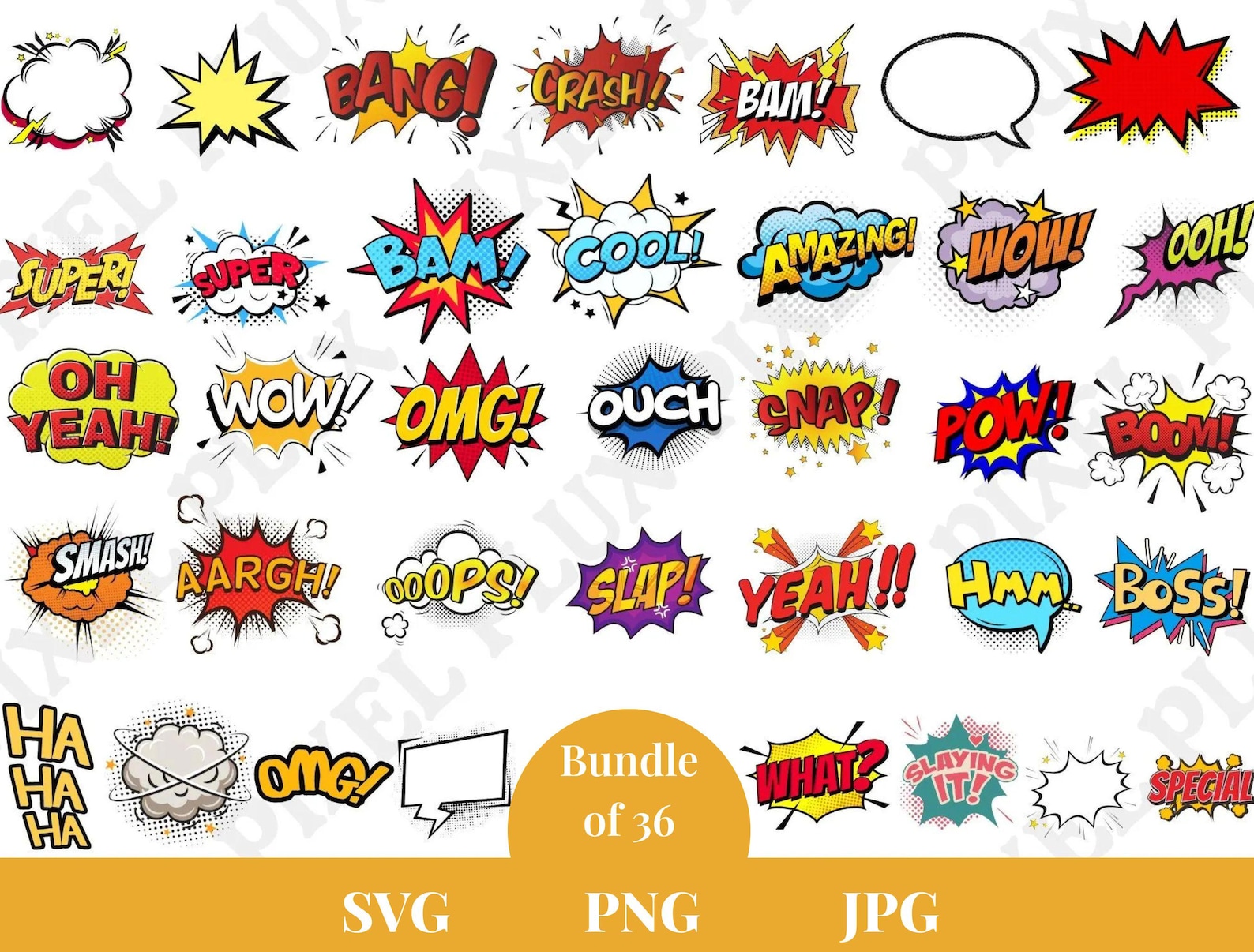 Bundle of Comic Style Action Bubbles, Comic Cartoon Style, Birthday ...