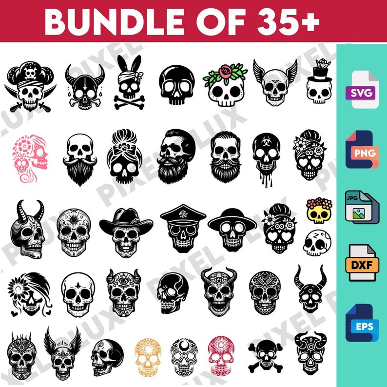 Skull Svg Bundle, Skull Clipart, Skull Head Svg File for Cricut, Skull ...