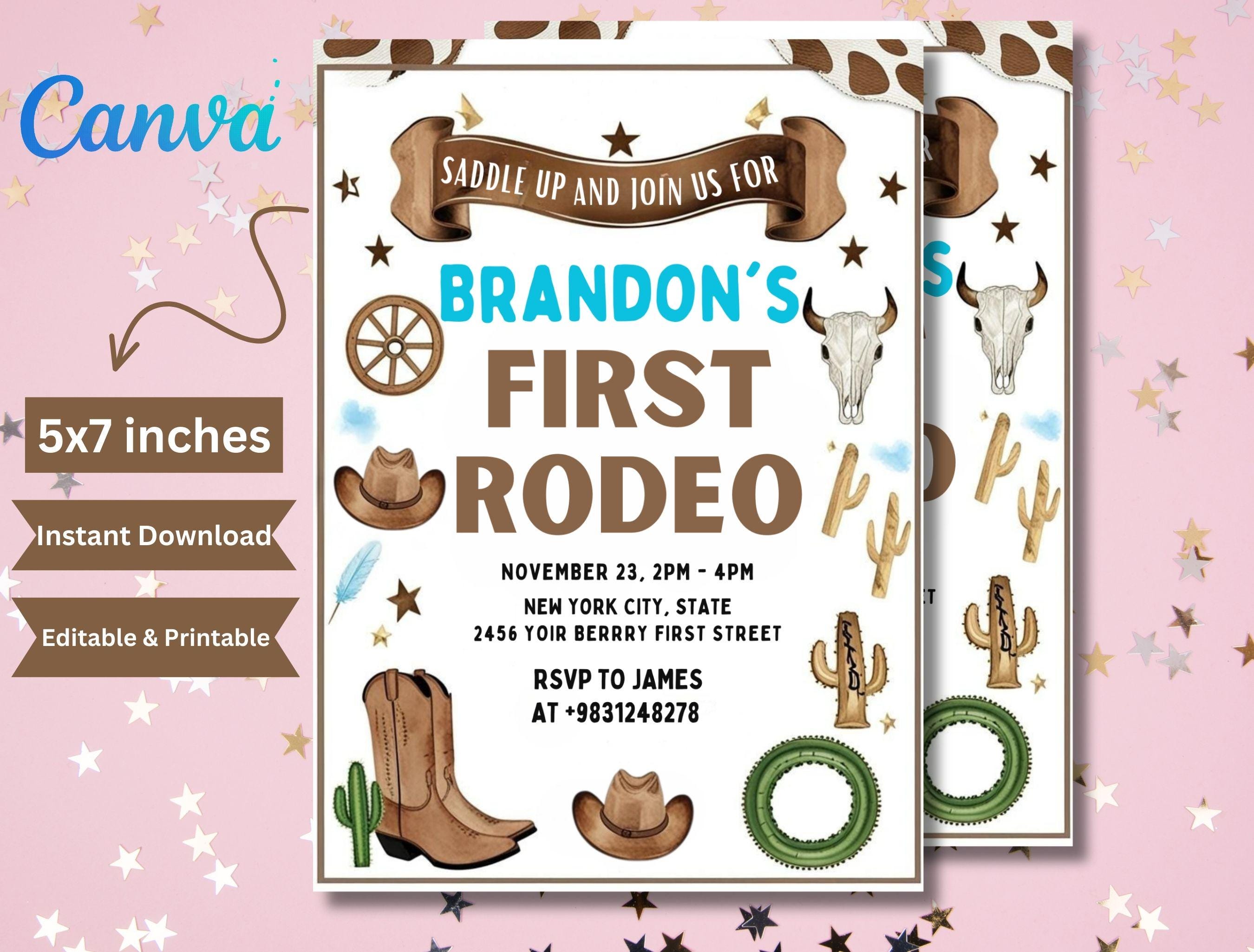First Rodeo Invitation Template: Wild West Birthday, 5x7 Canva (digital ...