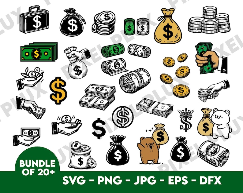 Money SVG Bundle | Money Bag Svg | Cash Svg | Dollar Svg | Wallet Svg ...