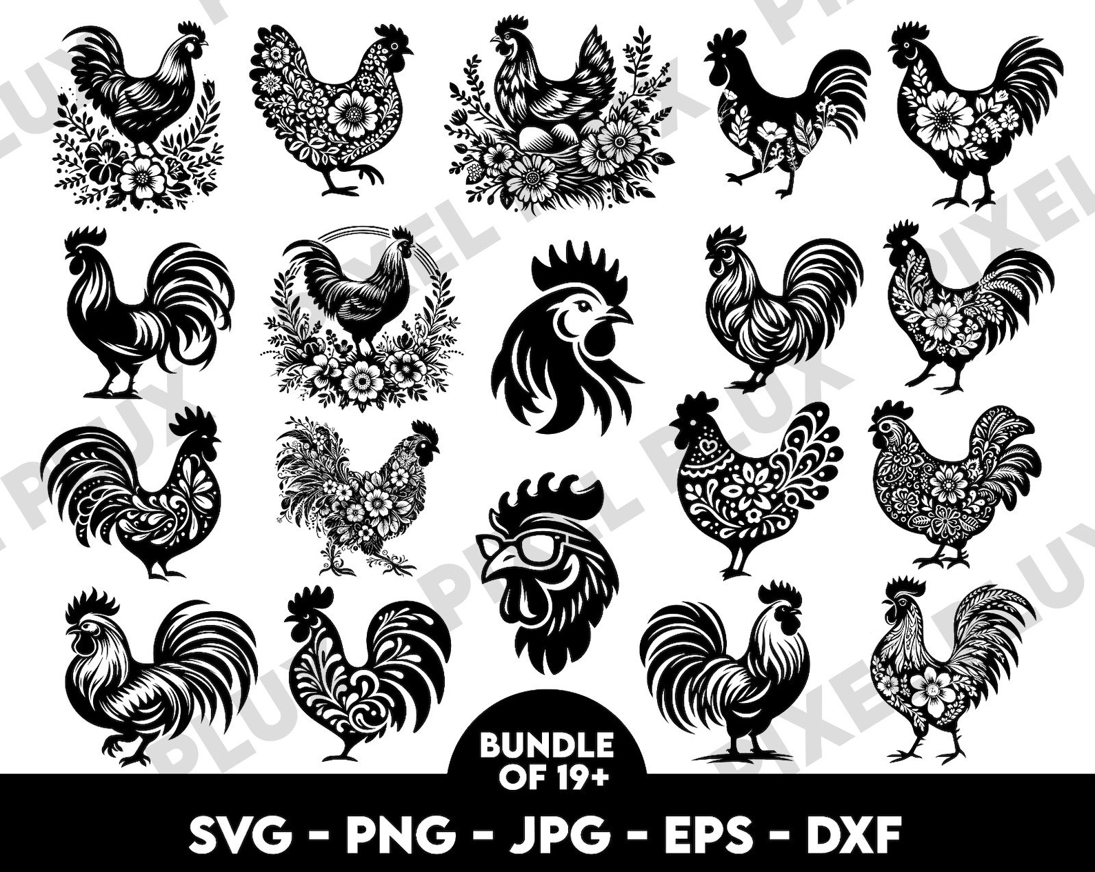 Chicken Svg Bundle, Hen Svg, Rooster Svg, Chicken Silhouette, Farm ...