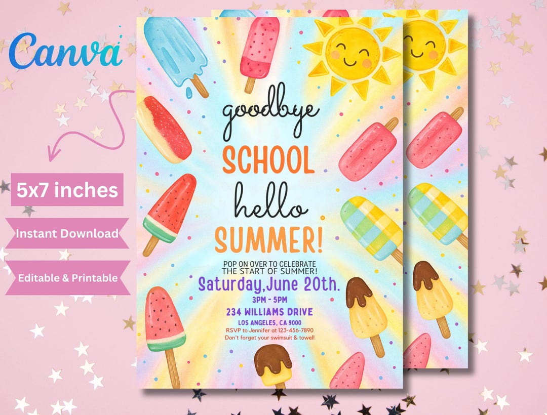 End of School Party Invitation: Popsicle Summer Theme (digital Download ...