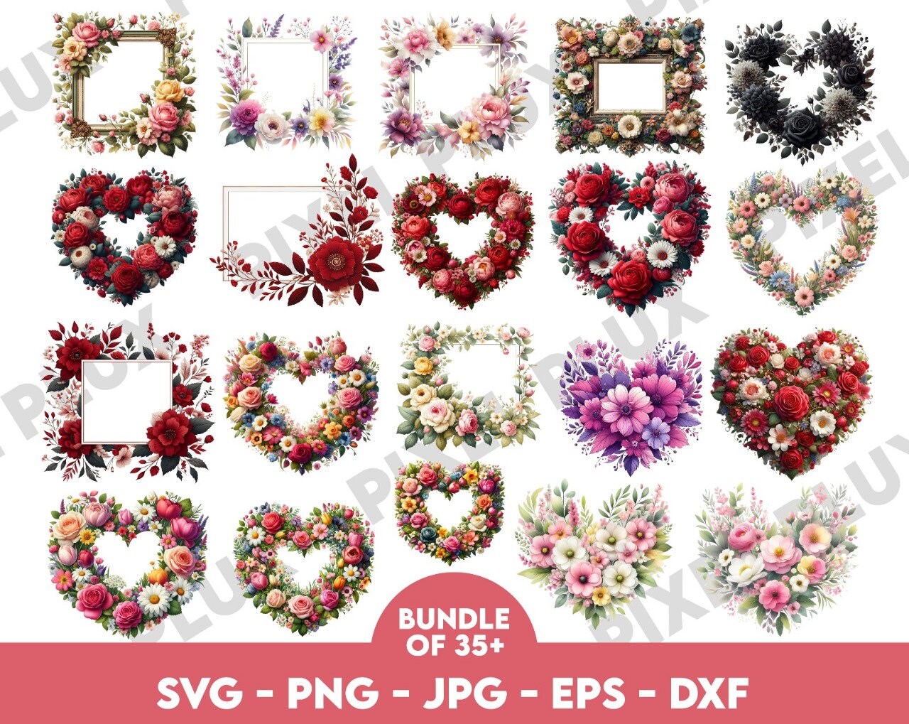 Heart Shape Svg, Love Heart Clipart, Watercolor Floral Heart Svg, Heart ...