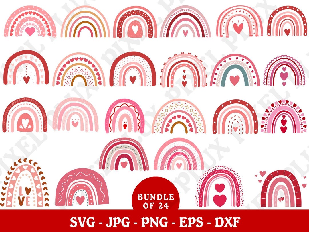 Valentines Svg Bundle, Valentine’s Day Svg, Png, Dxf, Eps, Rainbow ...