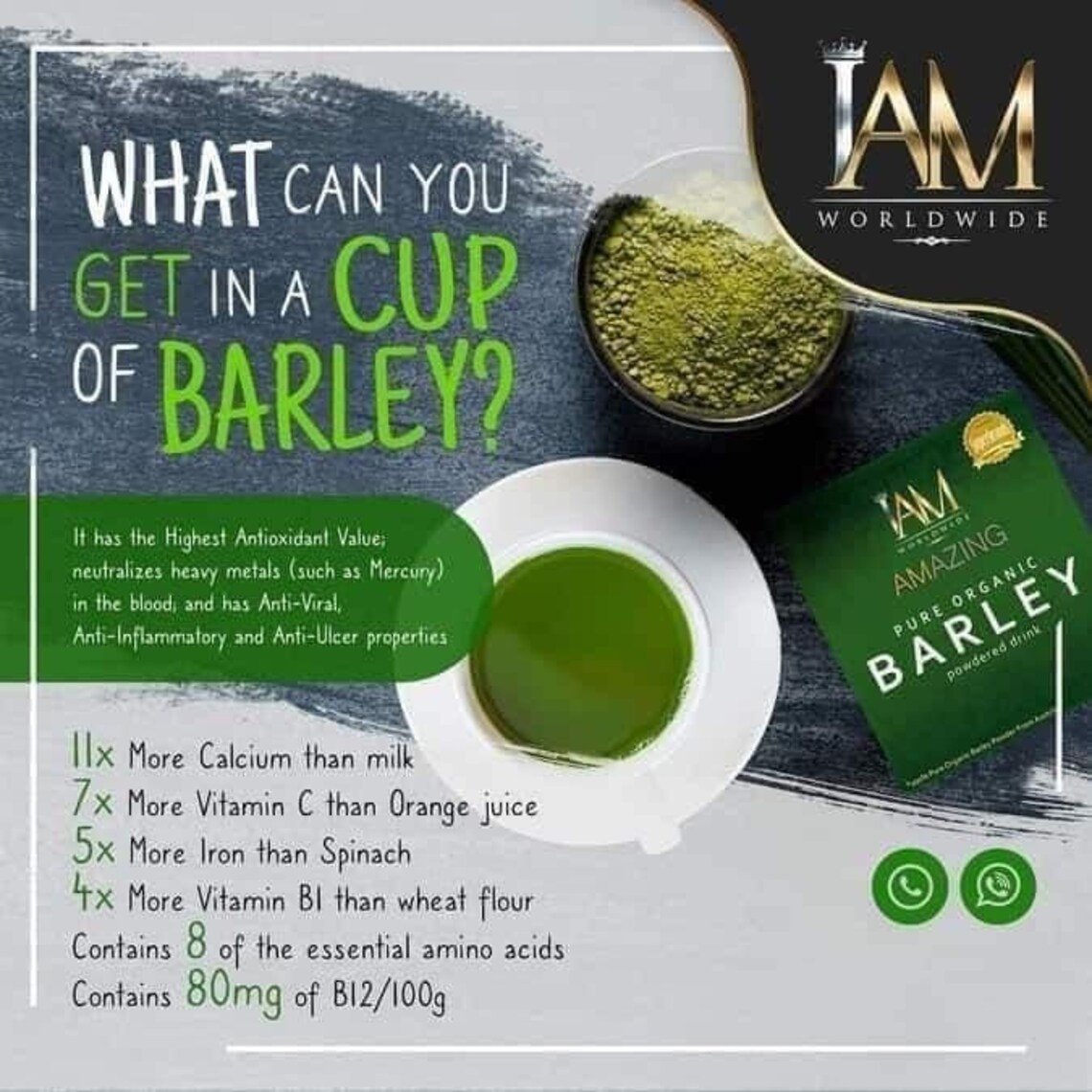 IAM Worldwide Amazing Barley 10 Sachet Powdered Juice Boost Energy Pure ...