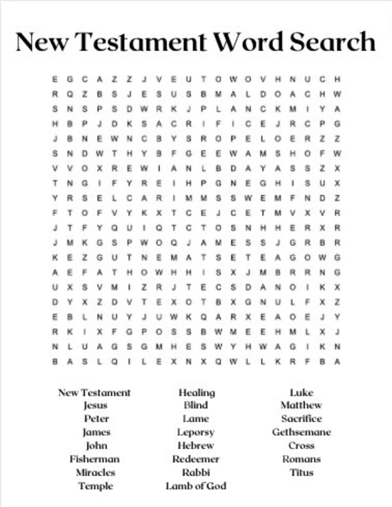 New Testament Word Search- Bible Activity, Kids - Etsy