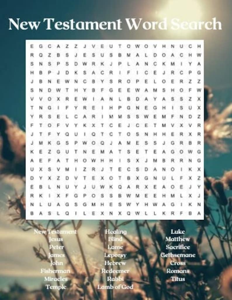 New Testament Word Search- Bible Activity, Kids - Etsy
