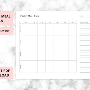 Weekly Meal Planner and Grocery List Printable Template | Food Prep ...