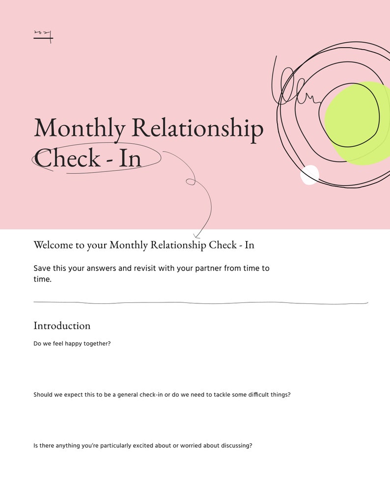 Printable Relationship Check-in Worksheet Set for Monthly or Weekly ...
