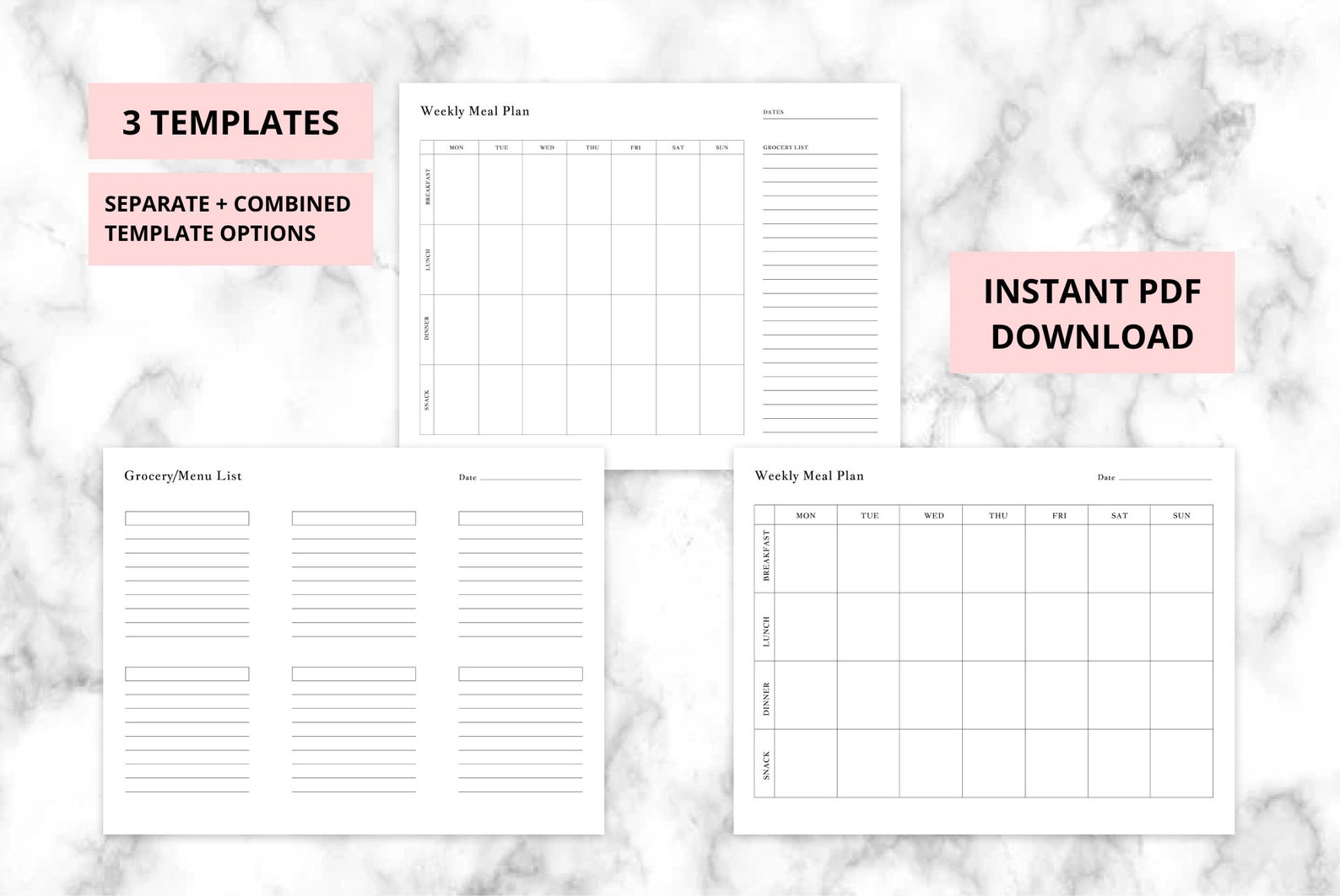 Weekly Meal Planner and Grocery List Printable Template | Food Prep ...