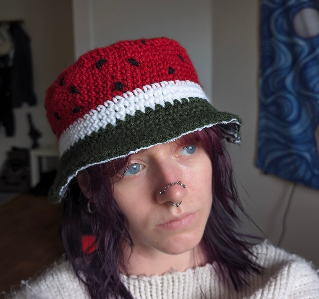 Crochet Watermelon Bucket Hat W/ Keffiyeh Lining - Etsy