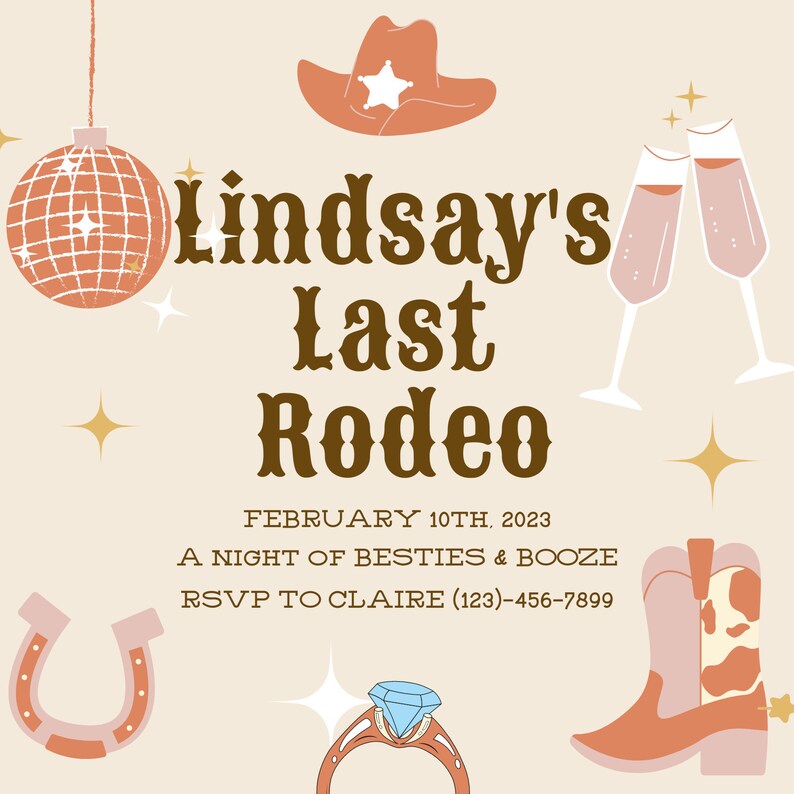 Last Rodeo Bachelorette Party Invitation | Customizable Canva Template ...