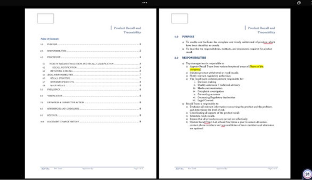 Recall Standard Operating Procedure Template - Etsy