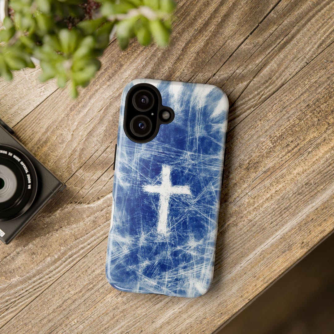 Cross on Rustic Blue Background Phone Case, Christian Phone Case, Bible ...