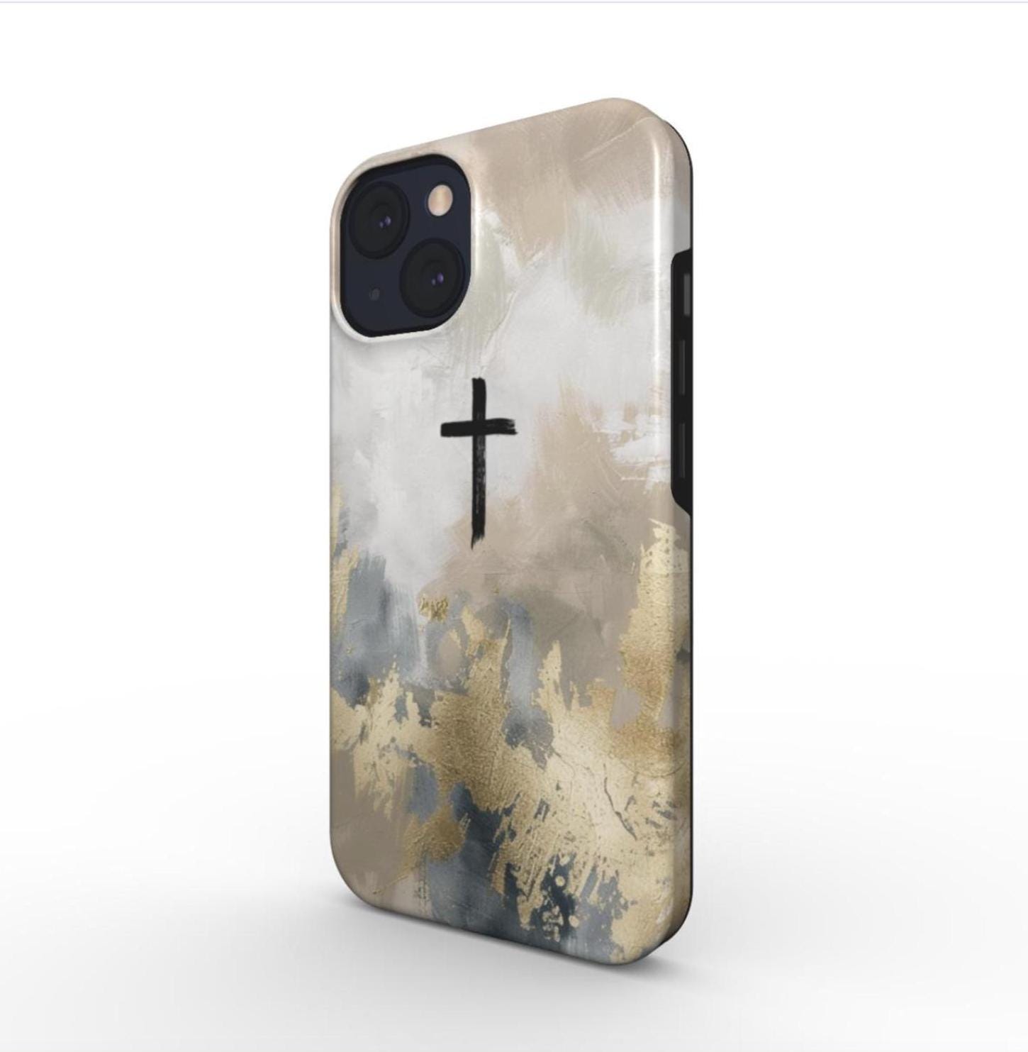 Cross on Beige Gold Wallpaper Magsafe iPhone Case, Christian Catholic ...