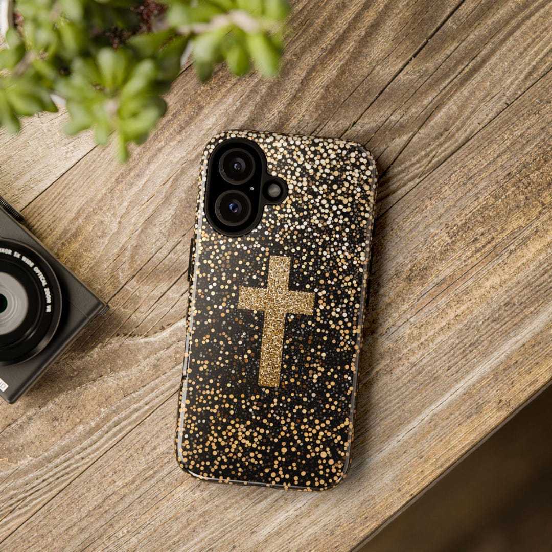 Sparkling Gold Cross Christian Phone Case, Catholic Phone Case, Faith ...