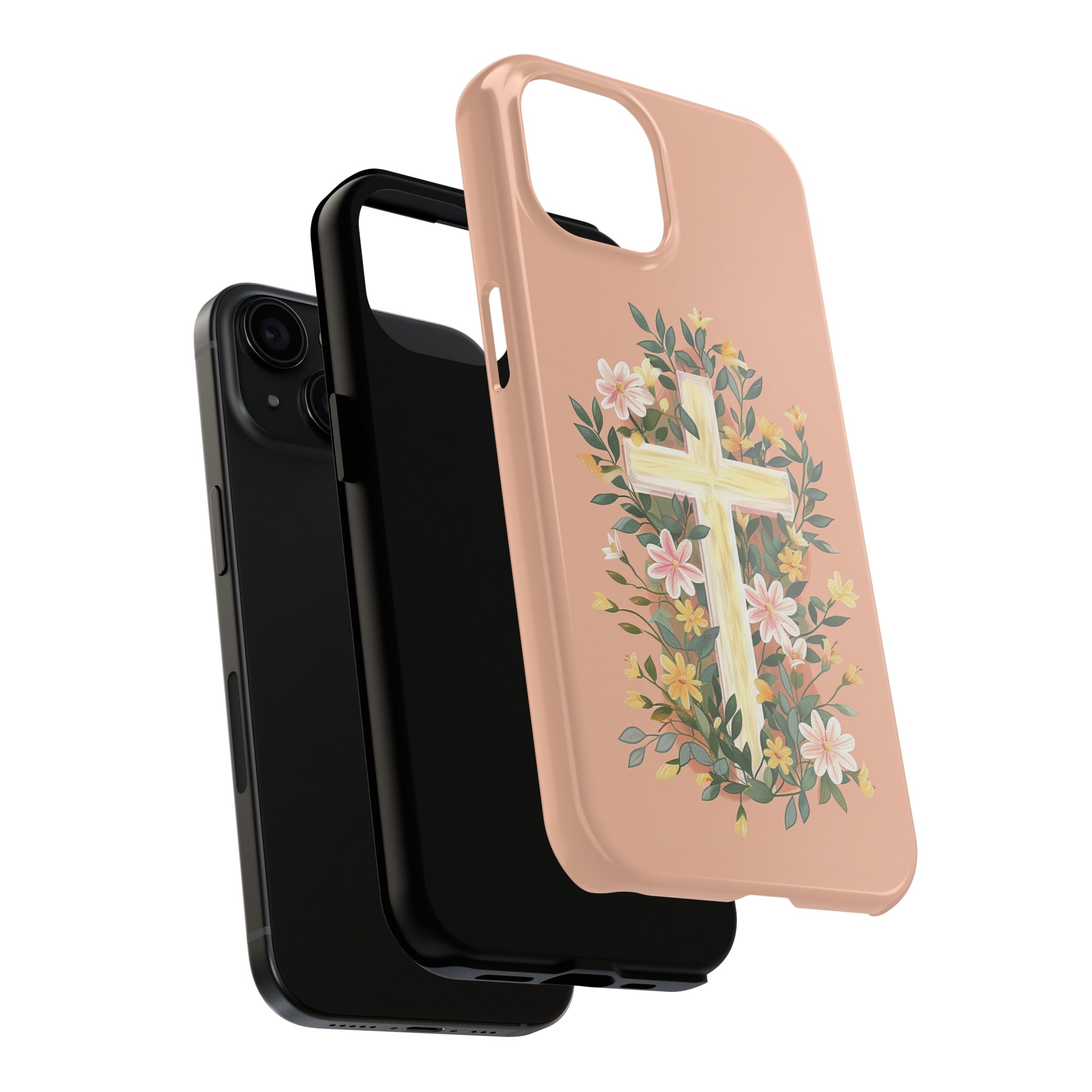Peach Crucifix Cross iPhone Case, Cute Floral Christian Catholic iPhone ...