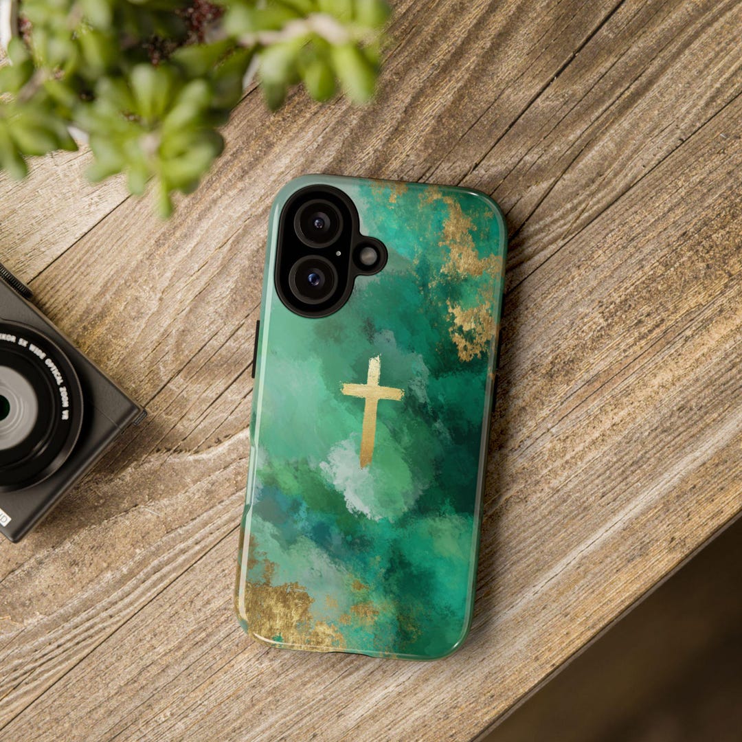Emerald Gold Cross Christian Phone Case, Bible Faith Accessory Gift ...