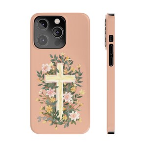 Peach Crucifix Cross iPhone Case, Cute Floral Christian Catholic iPhone ...
