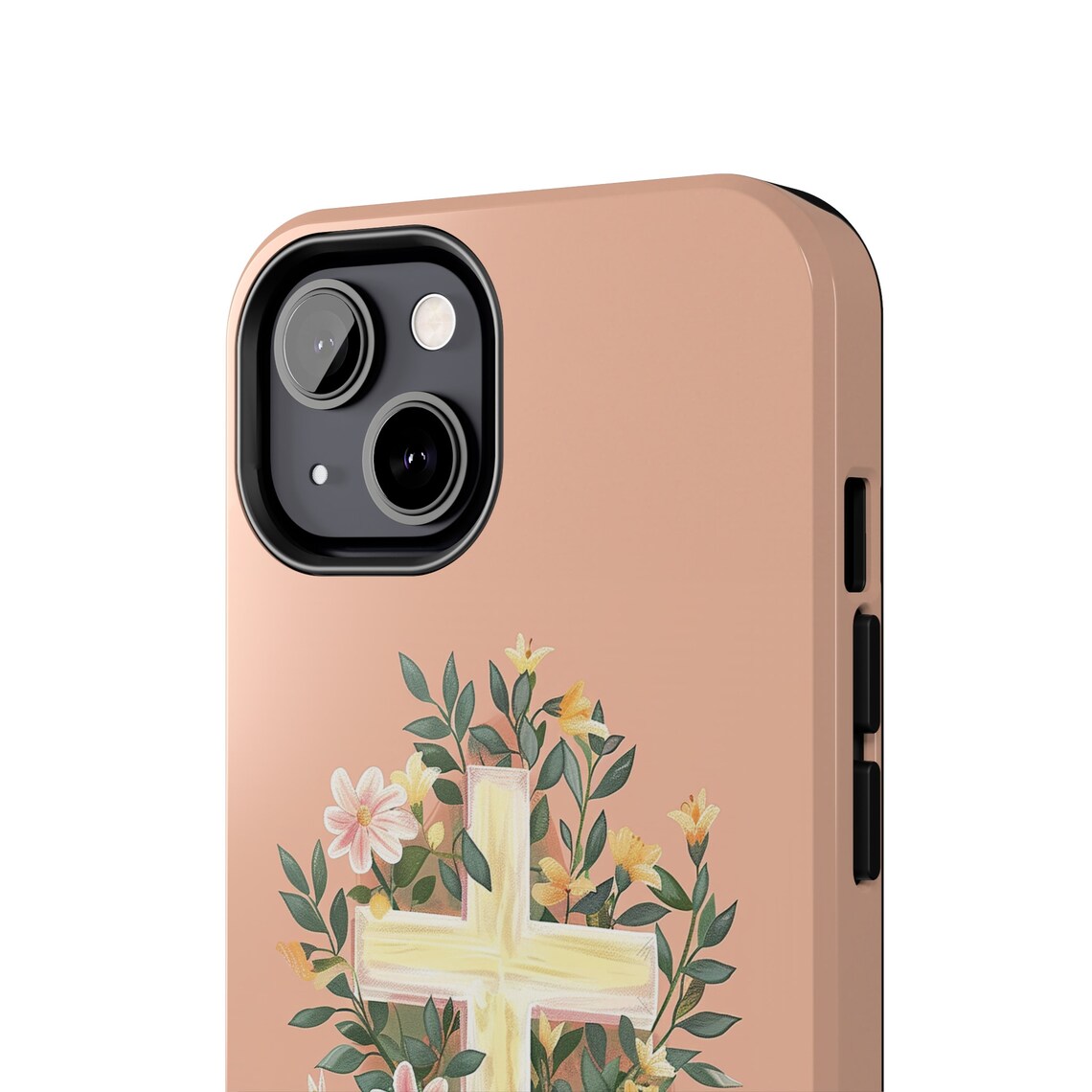 Peach Crucifix Cross iPhone Case, Cute Floral Christian Catholic iPhone ...