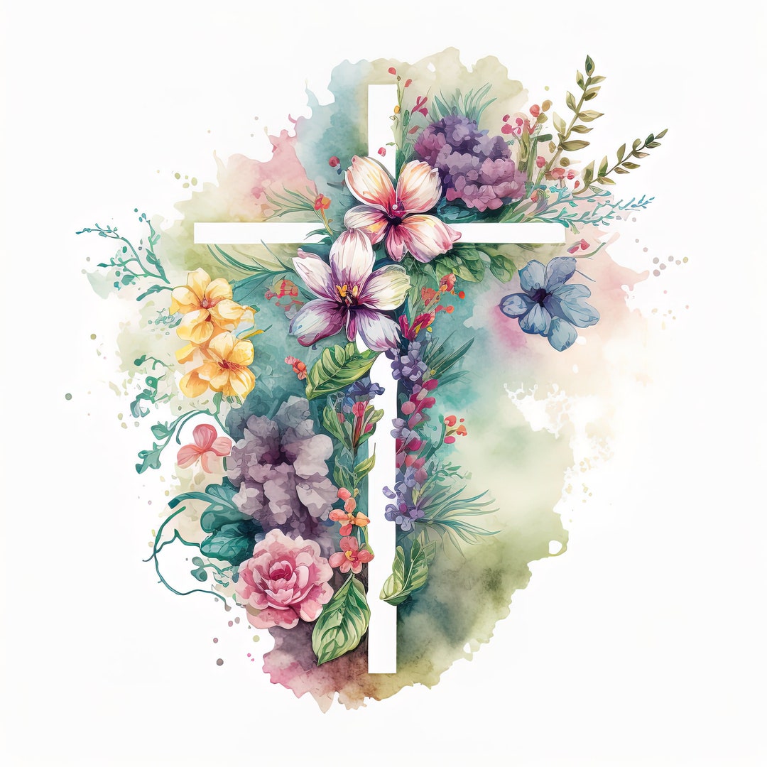 Crucifix Cross Colorful Watercolor Painting set of 3 Images - Etsy