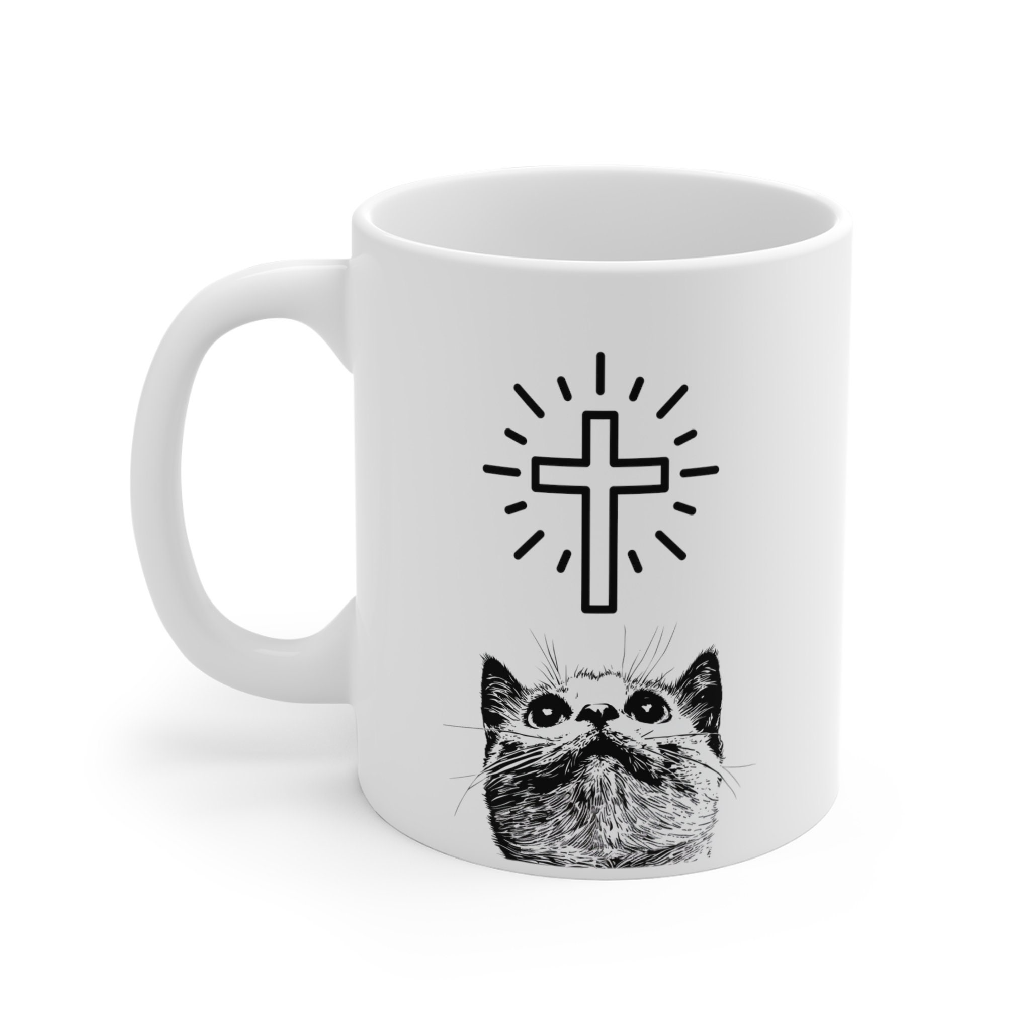 Cat and Cross Psalm 55:22 Mug, Bible Verse Coffee Mug, Scripture Coffee ...