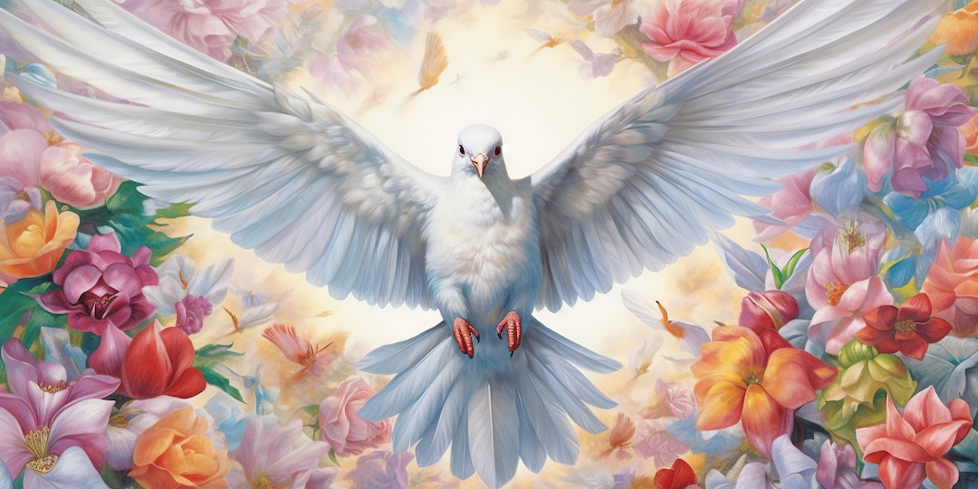 The Holy Spirit Digital Image, Dove Floral Art, Aspect Ratio 2:1, PNG ...