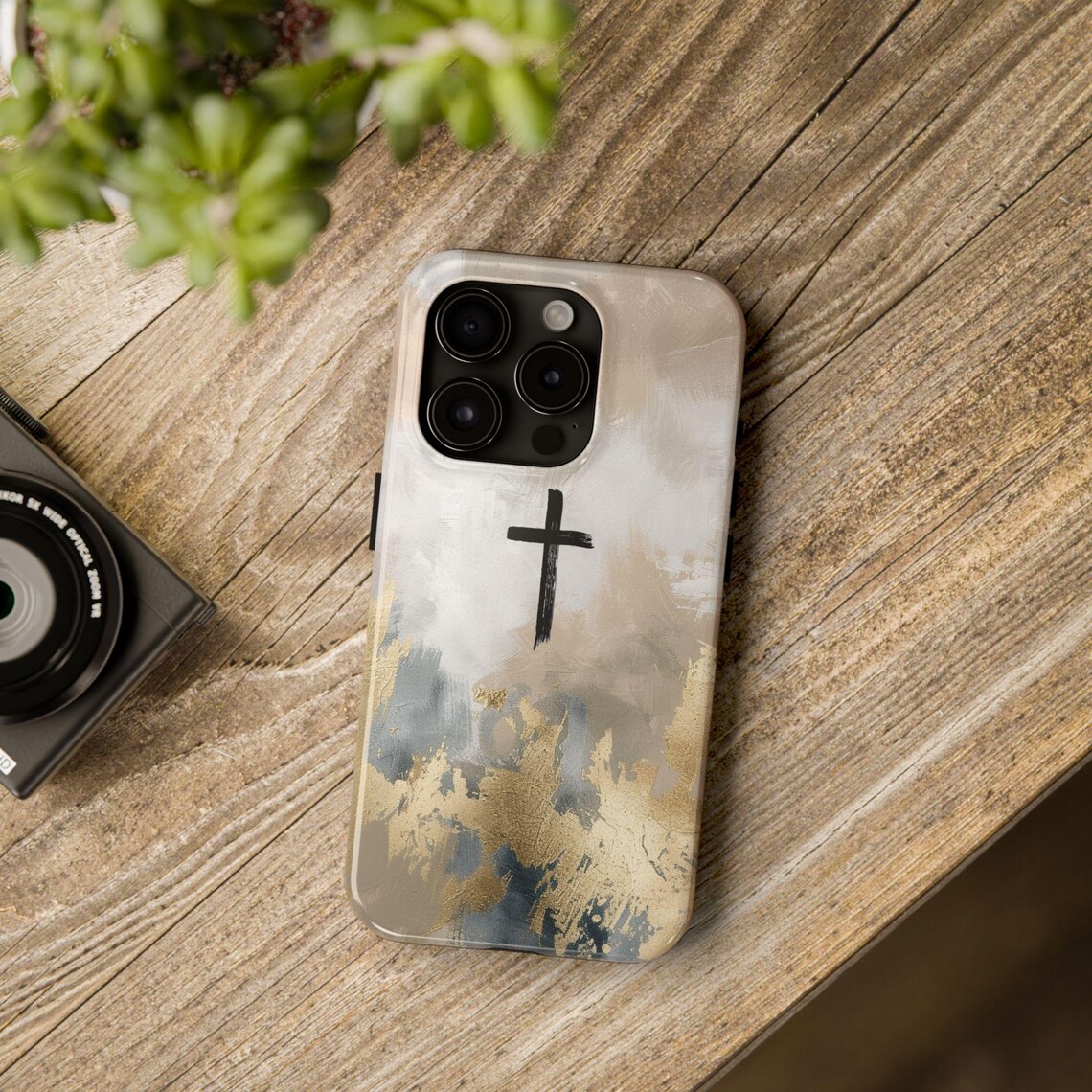 Cross on Beige Gold Wallpaper Magsafe iPhone Case, Christian Catholic ...