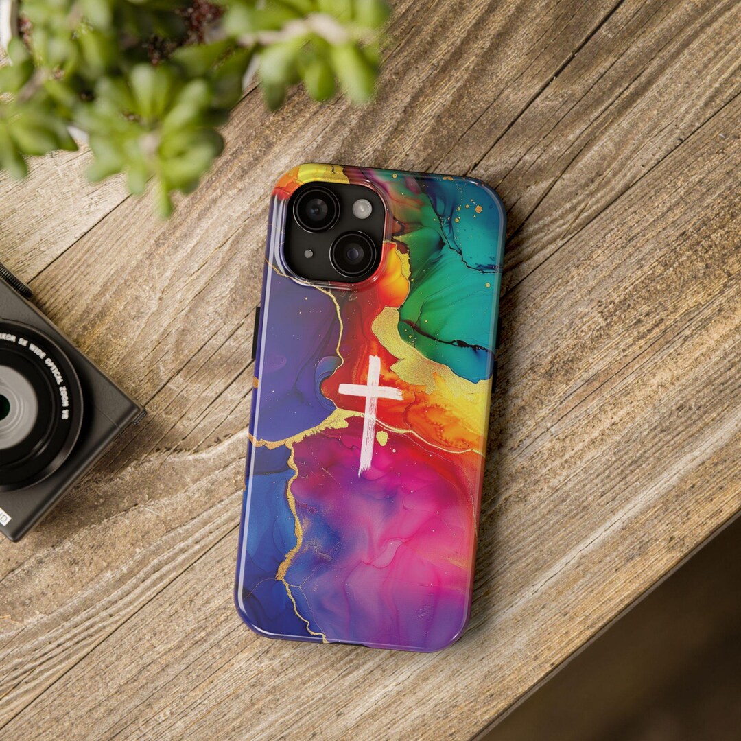 Cross on Vibrant Watercolor Christian iPhone Case, Bible iPhone Case ...