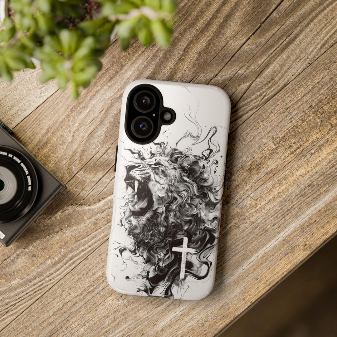 Roaring Lion of Judah & Cross Christian Phone Case, Catholic Phone Case ...