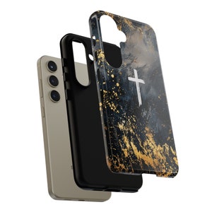Minimalist Cross on Grey and Gold Christian Phone Case, Catholic Phone ...