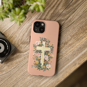 Peach Crucifix Cross iPhone Case, Cute Floral Christian Catholic iPhone ...