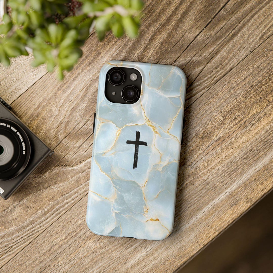 Simple Cross on Blue Gold Marble Christian iPhone Case, Bible Phone ...
