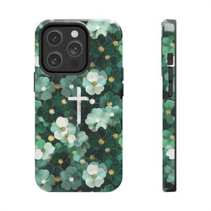 Green Floral Christian Cross iPhone Case, Catholic Phone Cover, Bible ...