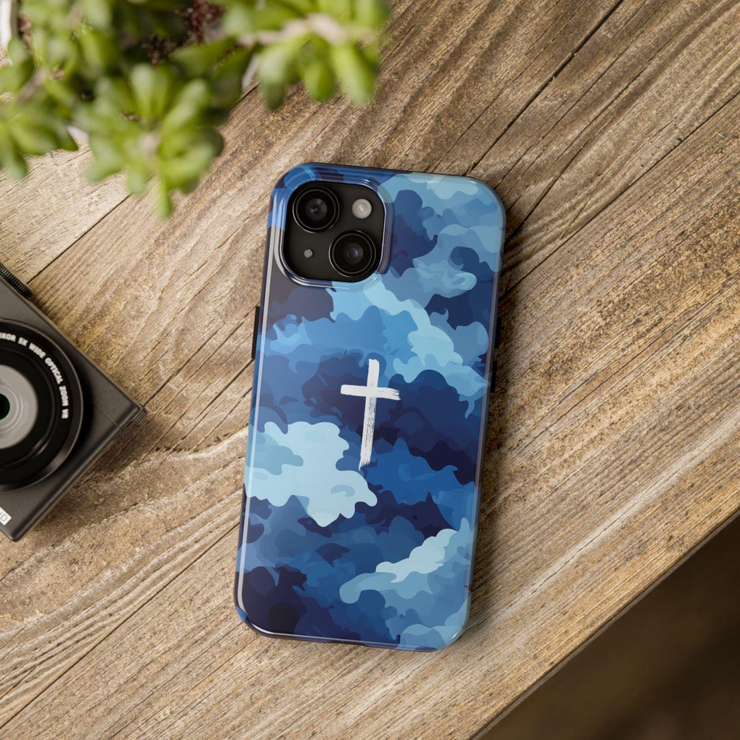 Blue Camo Christian Cross iPhone Case, Catholic iPhone Cover, Bible ...