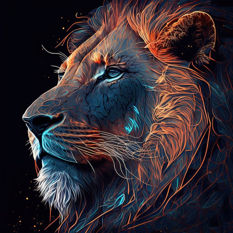 Rey de la jungla, León de Judá, Retrato de león en estilo rotoscopia ...