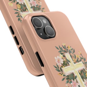 Peach Crucifix Cross iPhone Case, Cute Floral Christian Catholic iPhone ...