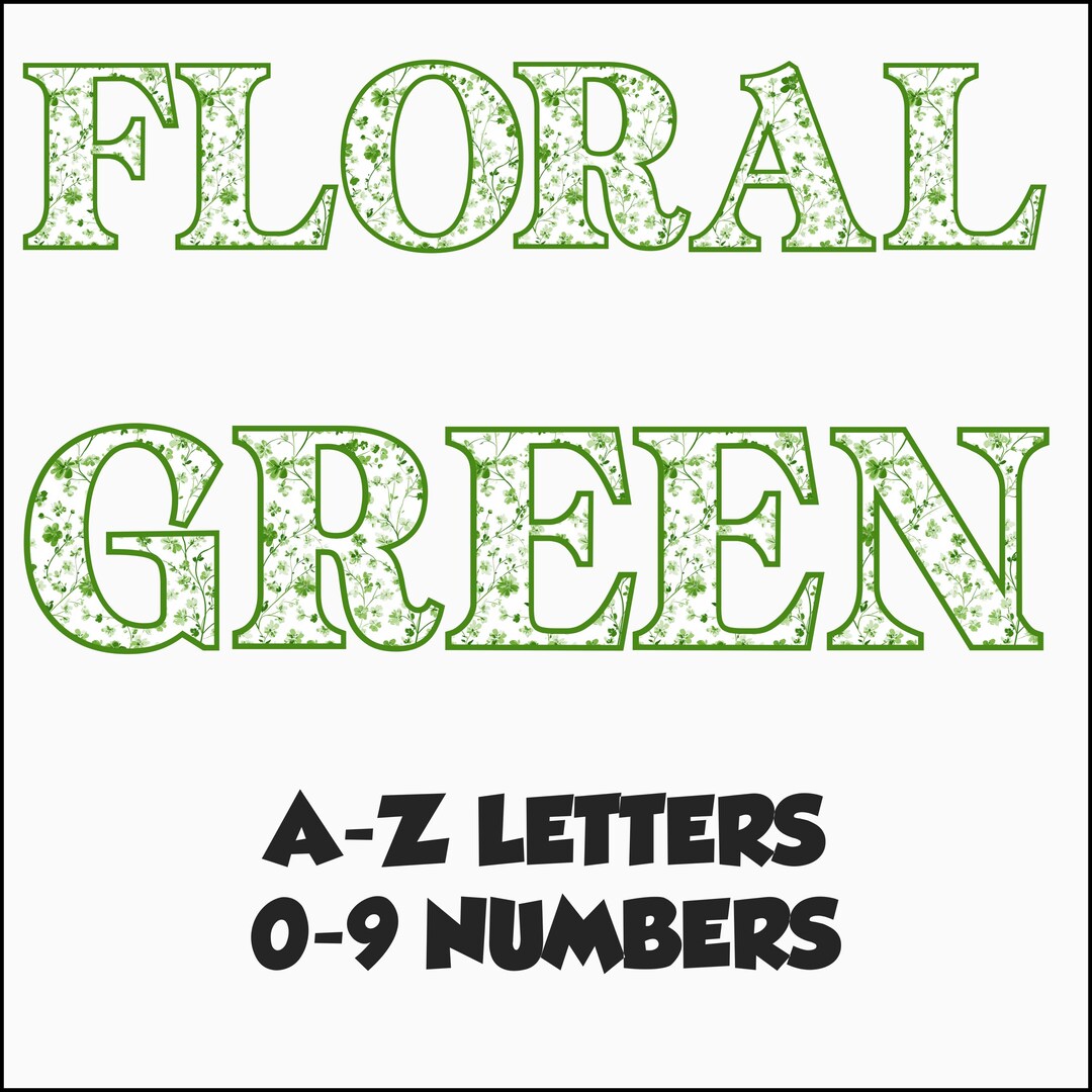 Floral Green Alphabet Letters Numbers Clipart | Personalised Botanical ...