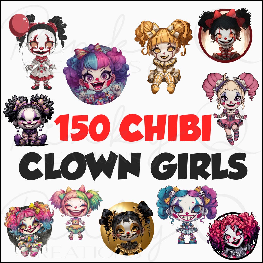 Cute Chibi Clown Bundle | Printable Kawaii Clowns | Horror Pastel Goth ...