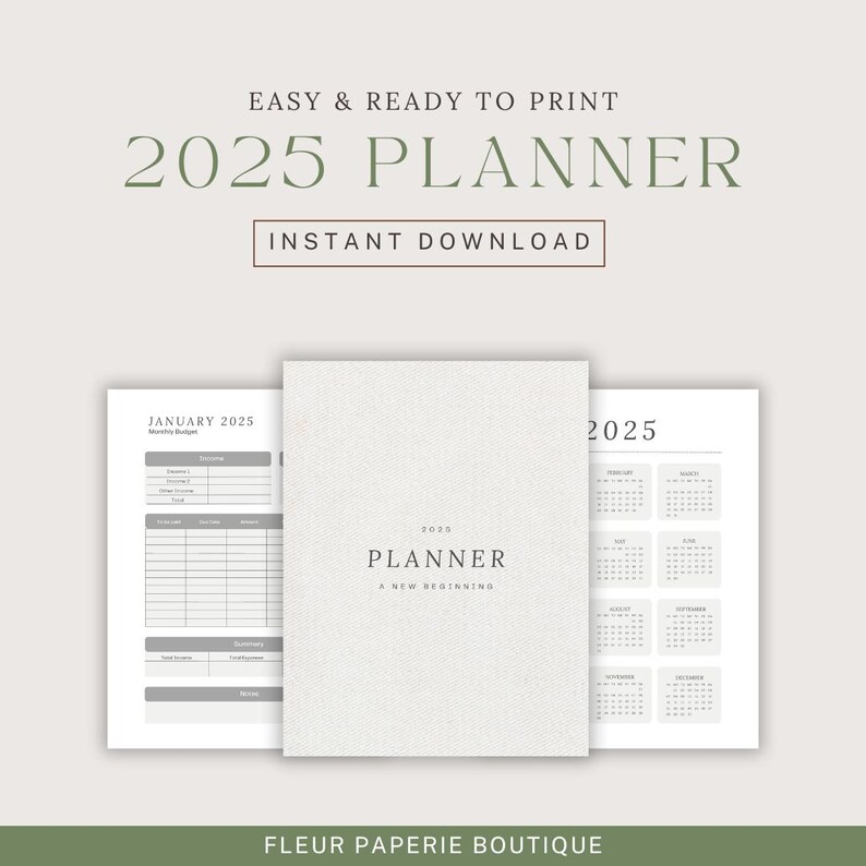 2025 PLANNER CALENDAR Minimalist Monthly Printable Neutral and Simple ...