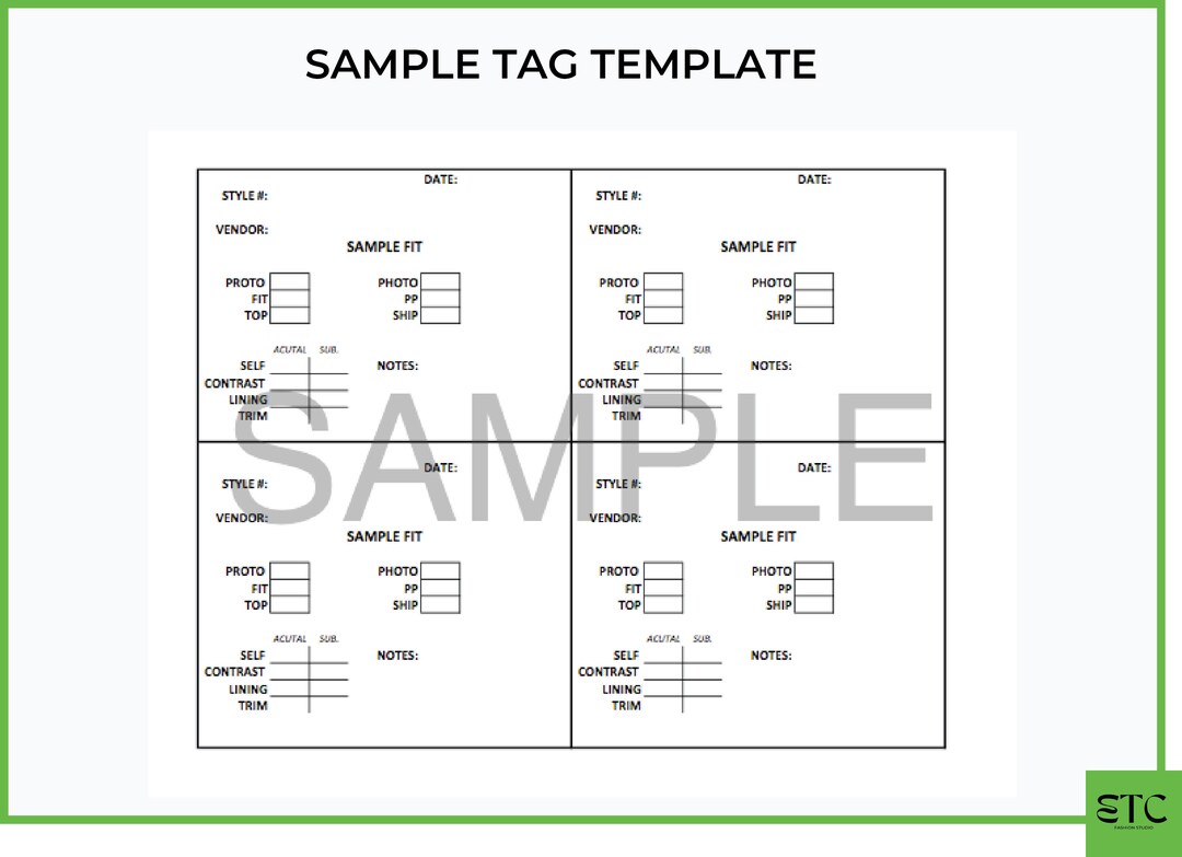FASHION - Sample Tracking Tag Template - Etsy